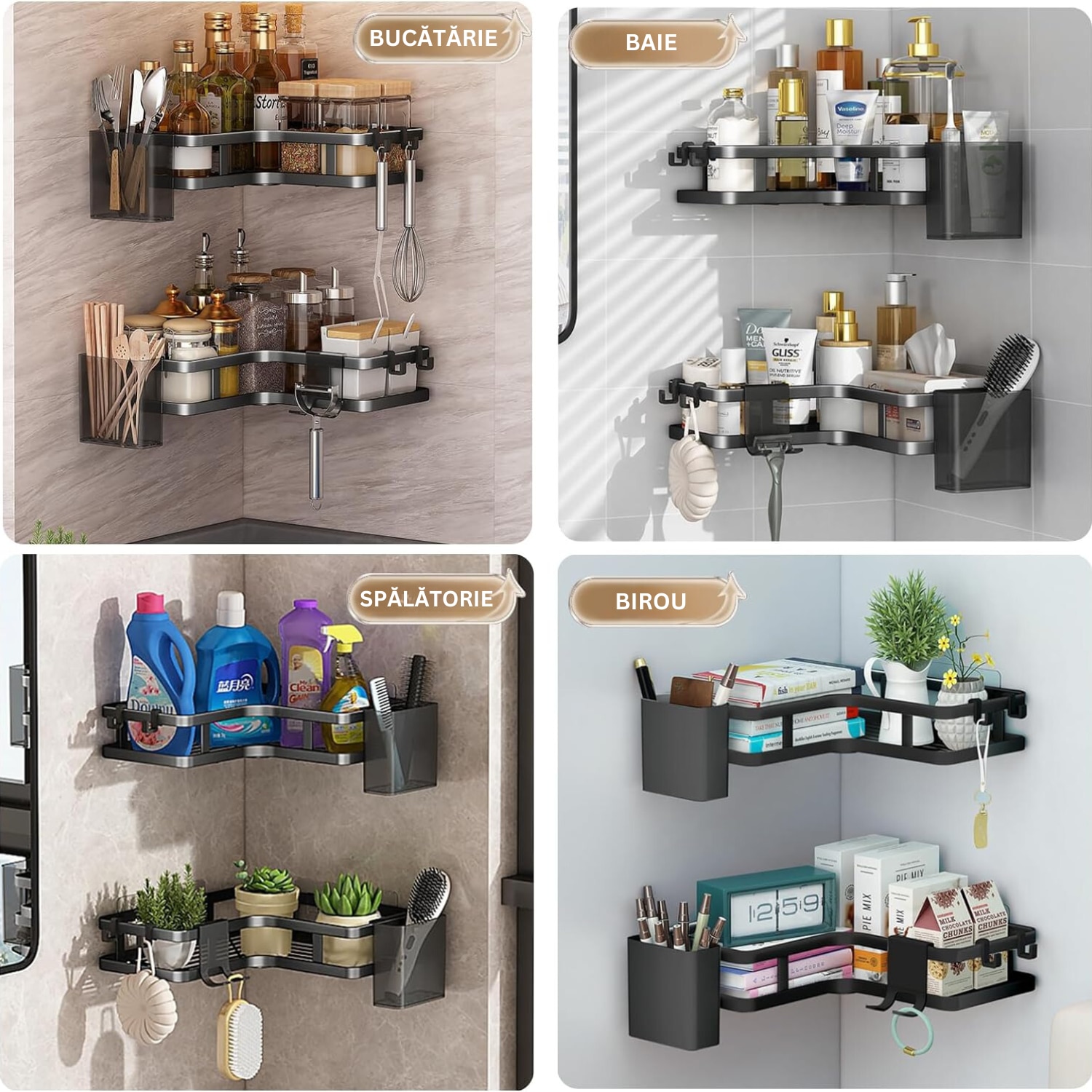 Rafturi de colt pentru baie si Dus, cu doua suporturi pentru periuta si ...