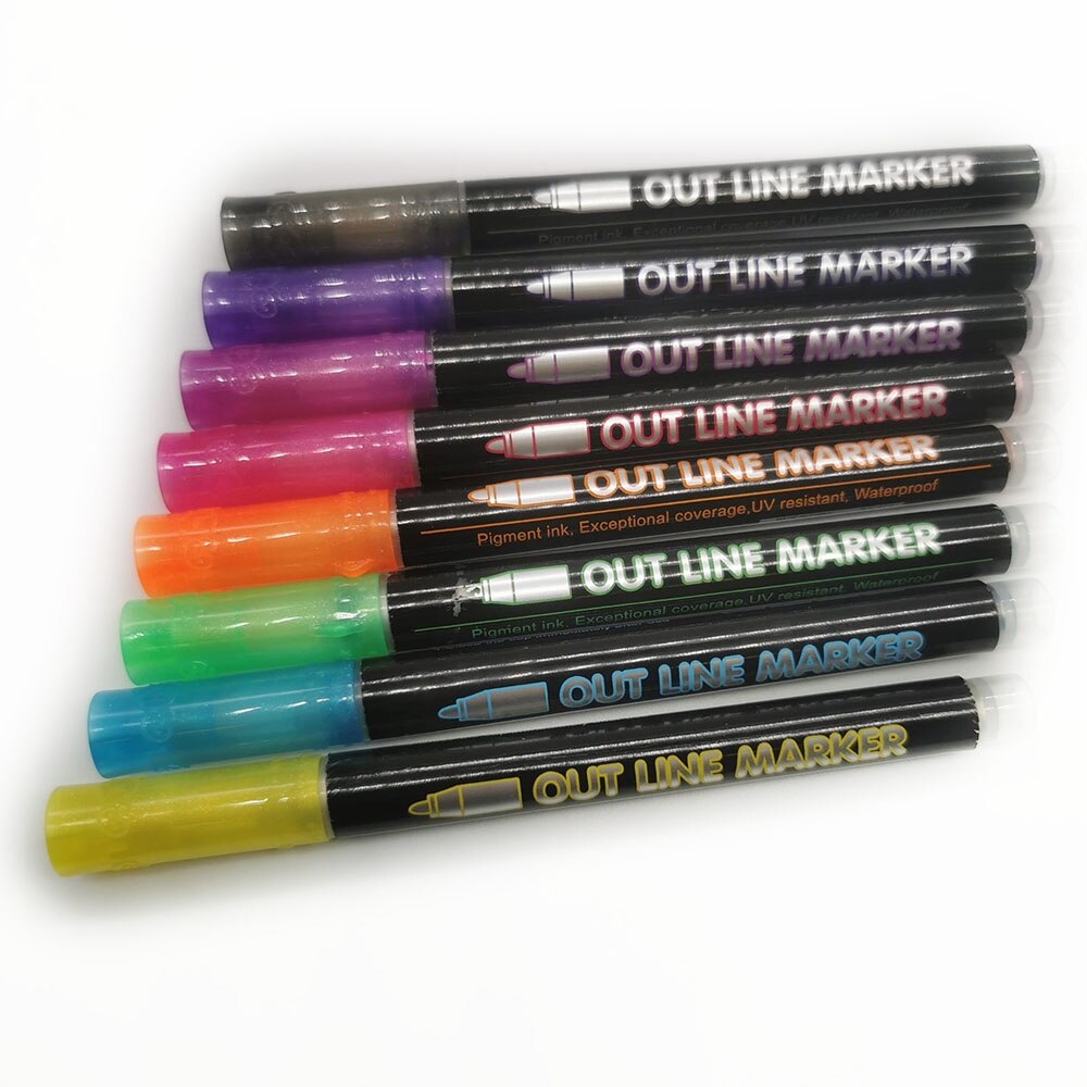 Set 8 Carioci, Outline Marker, vopsea acrilica metalizata cu scriere ...