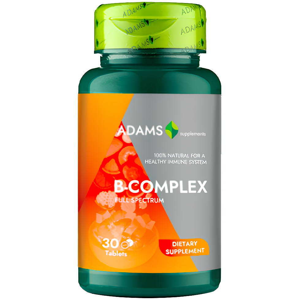 B-Complex full spectrum (B1, B2, B3, B5, B6, B9, B12), 30 tablete ...
