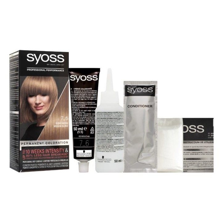 Vopsea de par permanenta Syoss Color Baseline 7-6 Blond Mediu, 115 ml ...