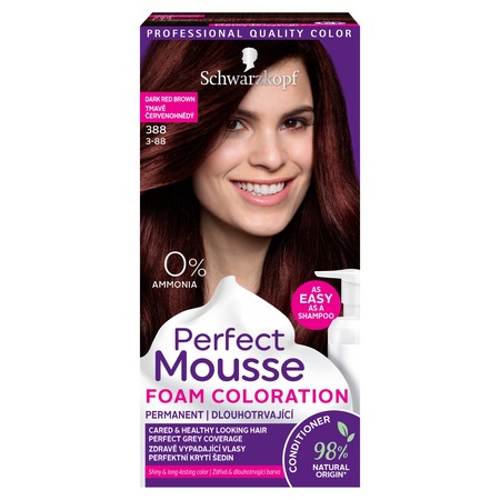 Schwarzkopf Perfect Mousse hab állagú hajfesték, 388 Sötét vörösbarna ...