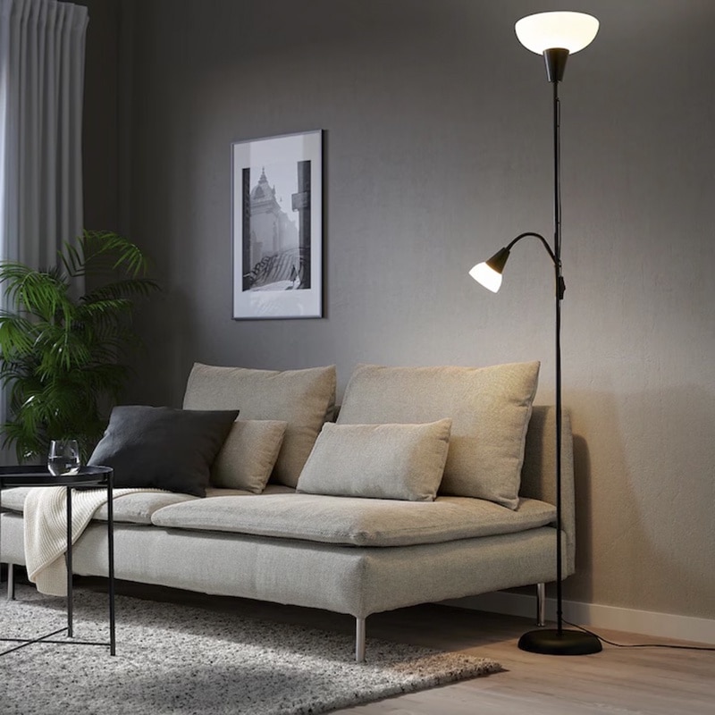 Lampa de podea cu 2 surse de lumina, ambientala si pentru citit, din ...