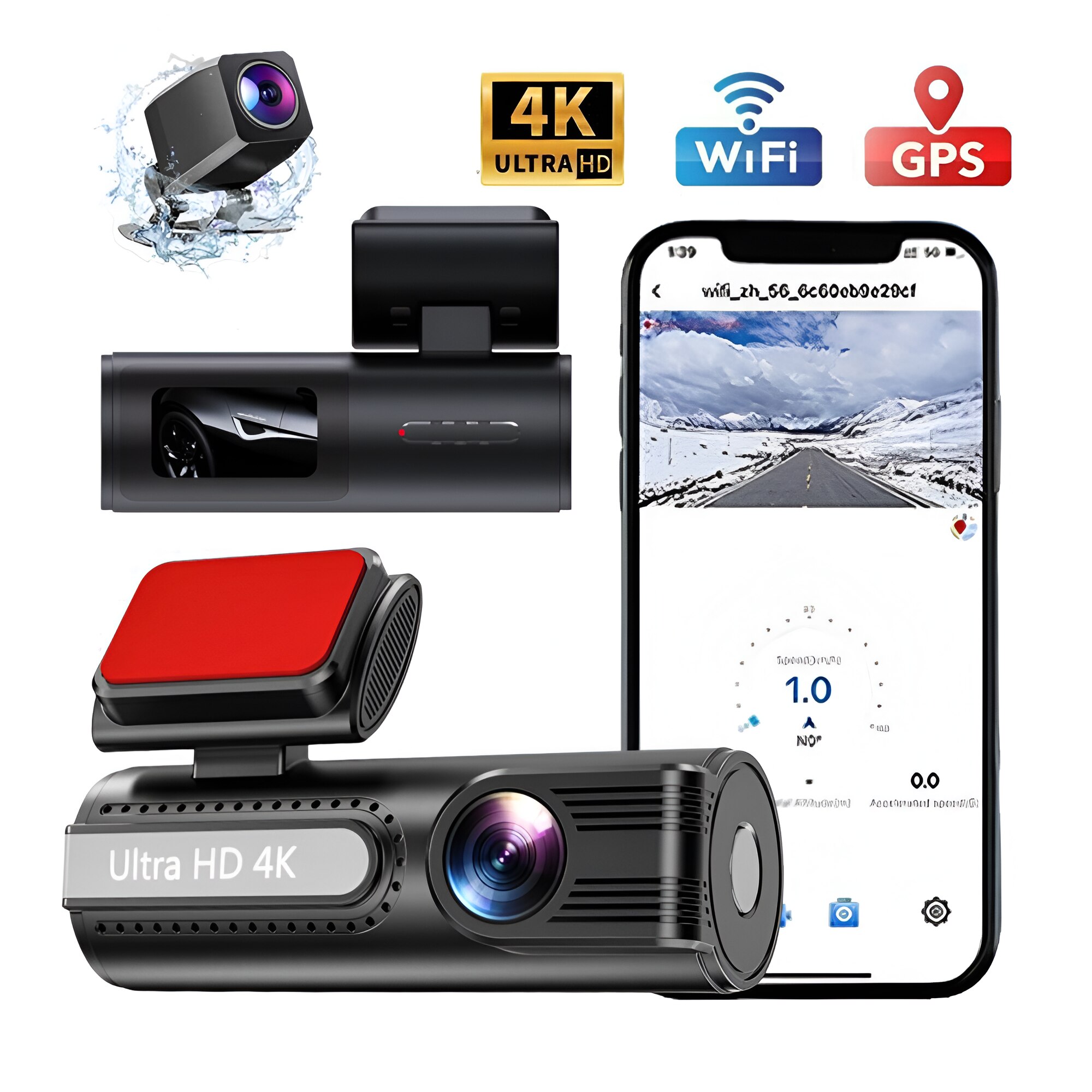 Camera Auto de Bord Dashcam 4K Koopsio, Inregistrare Duala Fata si Spate, Wi-Fi Integrat ...