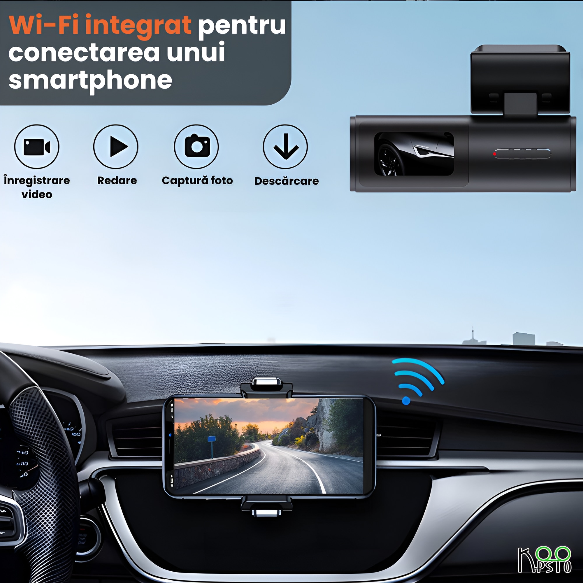 Camera Auto de Bord Dashcam 4K Koopsio, Inregistrare Duala Fata si Spate, Wi-Fi Integrat ...