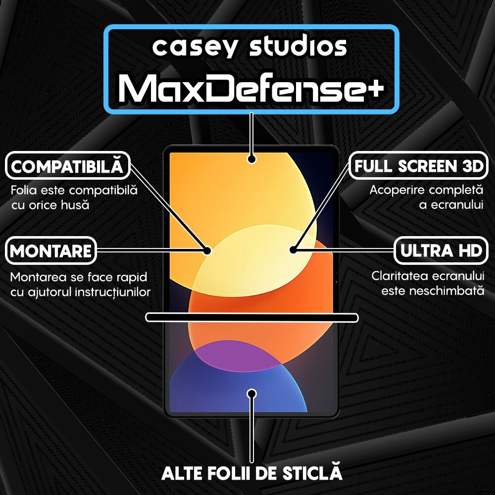Folie Sticla CASEY STUDIOS™ pentru Xiaomi Pad 5 Pro 12.4, Full Cover 3D, Full Glue, Sticla ...