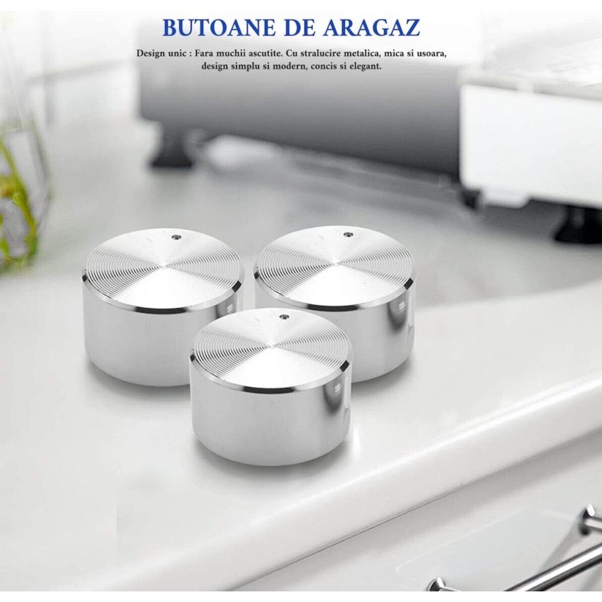 Set 5 butoane plita incorporabila, full metal, cromate, gaura 6 mm ...
