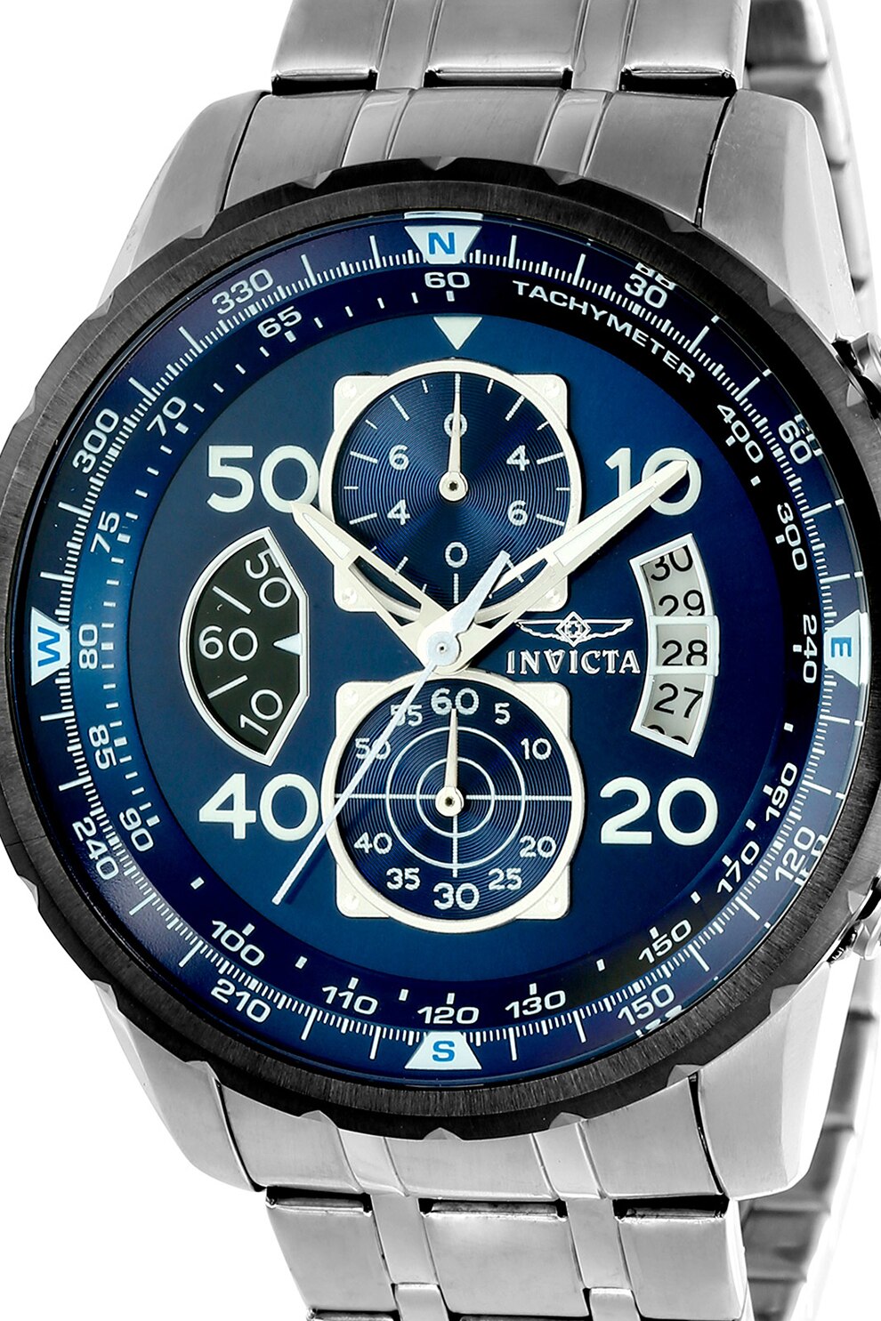 Invicta, Ceas cronograf din otel inoxidabil Aviator, Argintiu - eMAG.ro