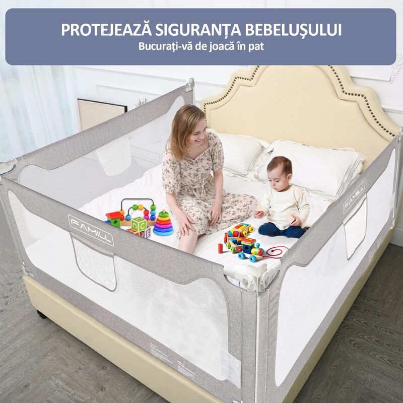 Bariera de protectie pat copii TASCO, ajustabila, montare prin presiune ...