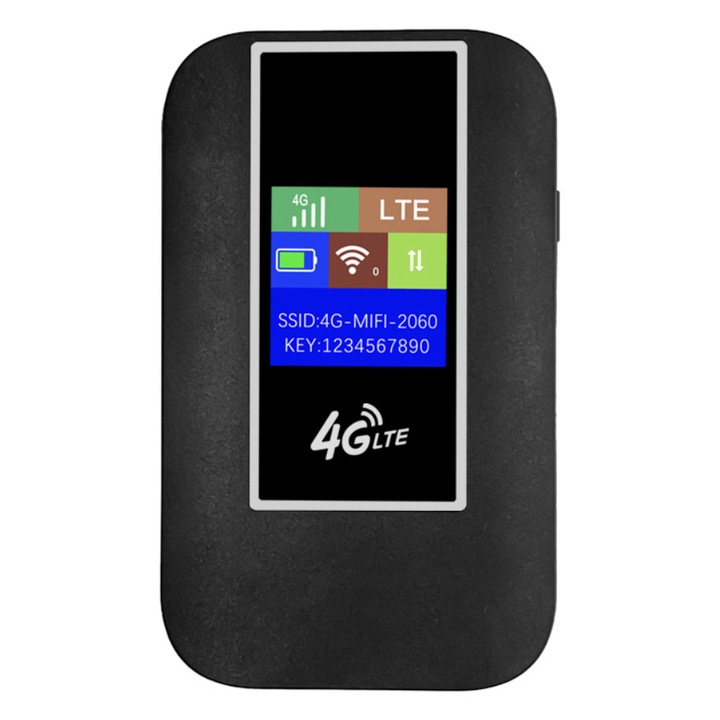 Modem WIFI de buzunar 4G LTE, ambrasmart, Negru, Cu baterie si sloturi de card, Conexiune ...