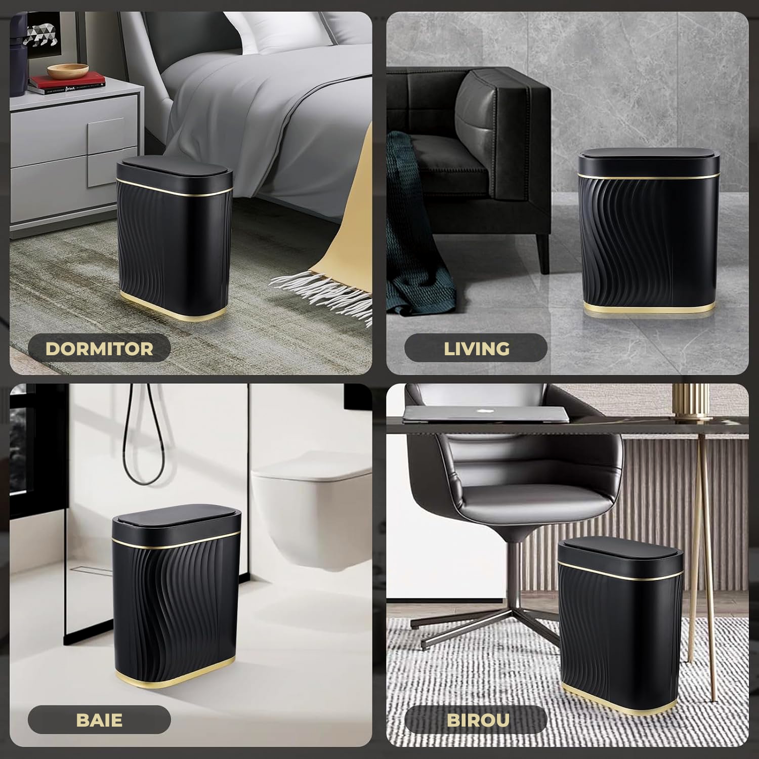 Cos de Gunoi cu Senzor Elindor® cu Capacitate 9l, Capac Inteligent Anti ...