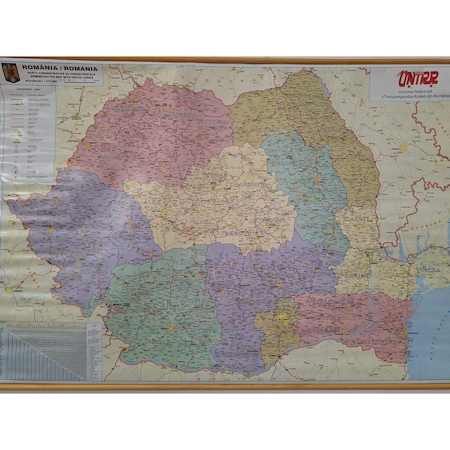Harta de perete administrativa a Romaniei, cu coduri postale, laminata ...