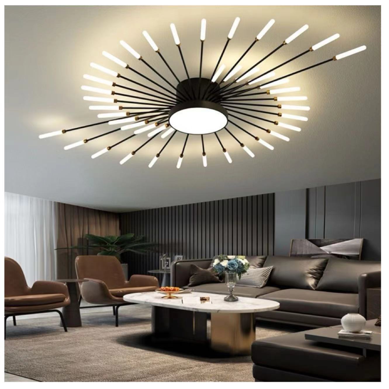 Candelabru LED, Nordic, 42 surse luminoase, Acrilic, Auriu/Negru ...