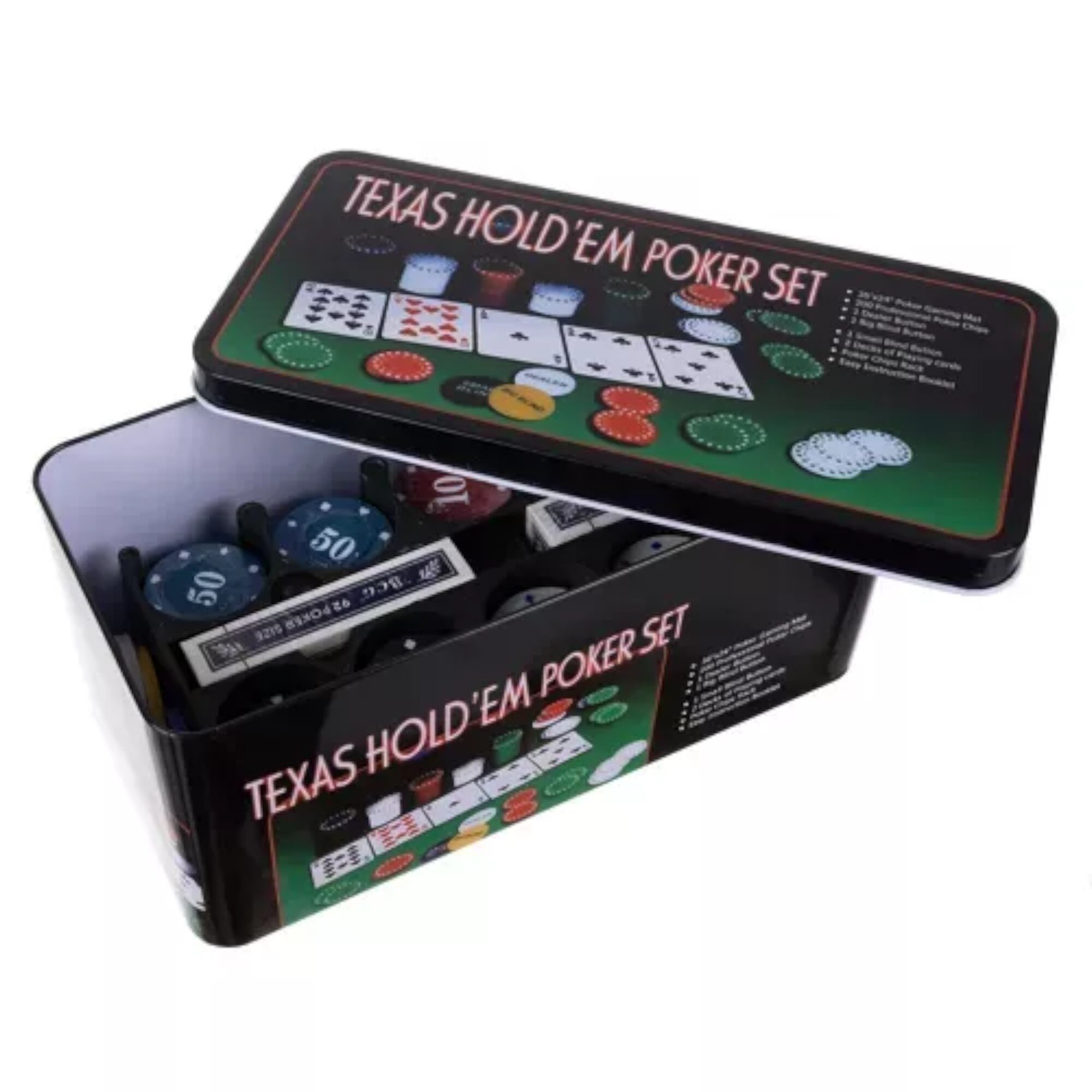 Set Poker, Malatec, 200 Jetoane, Carti De Joc, Cutie Metal - eMAG.ro