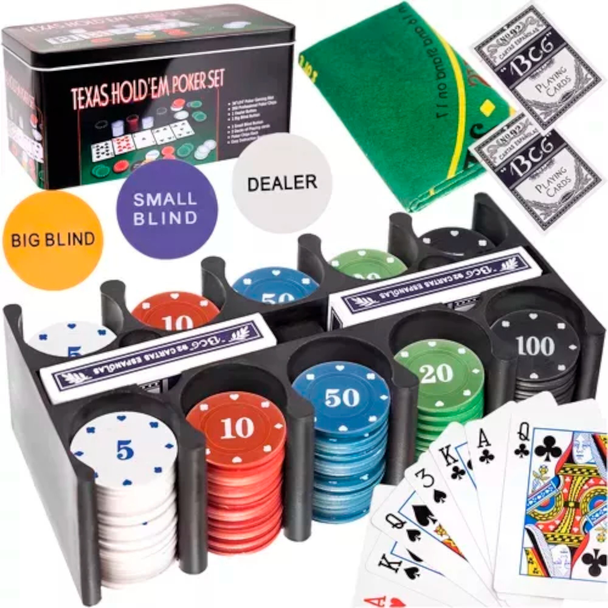 Set Poker, Malatec, 200 Jetoane, Carti De Joc, Cutie Metal - eMAG.ro