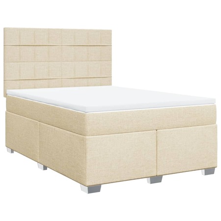 Pat box spring cu saltea vidaXL, crem, 160x200 cm, material textil, 63. ...