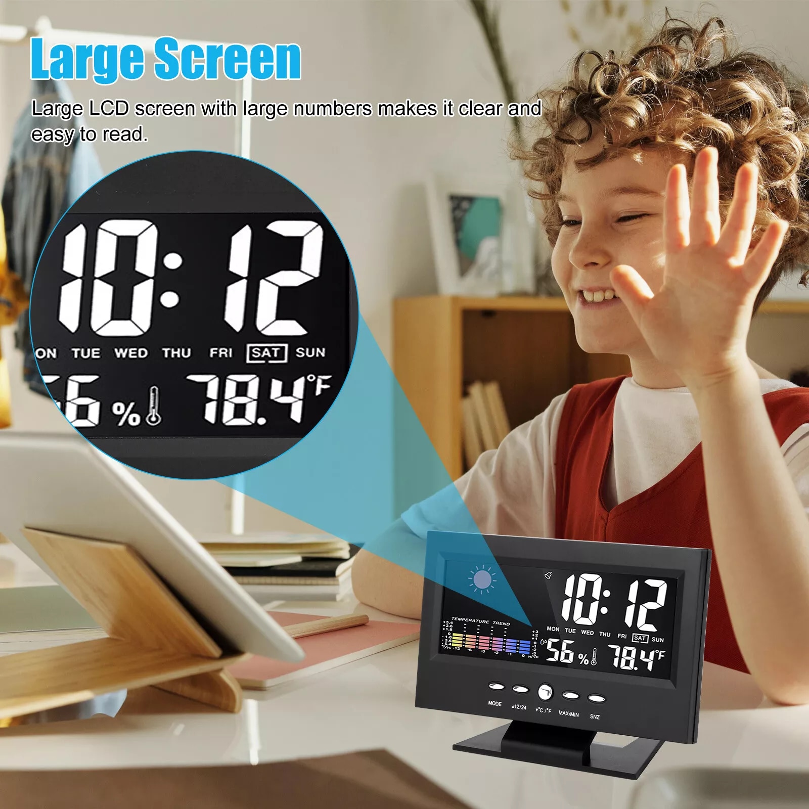 Ceas electronic digital multifunctional, EYUSALL, ecran LED color ...