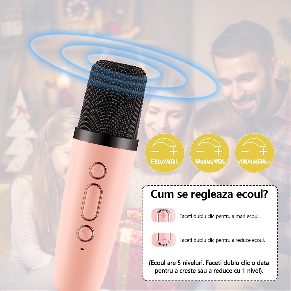 Set Boxa Karaoke, Cu 2 Microfoane Wireless, Redkid®, Pentru Adulti si ...