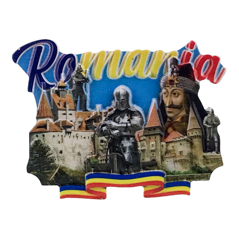 Magnet din rasina cu Castelul Bran si Castelul Corvinilor, 7x6 cm ...