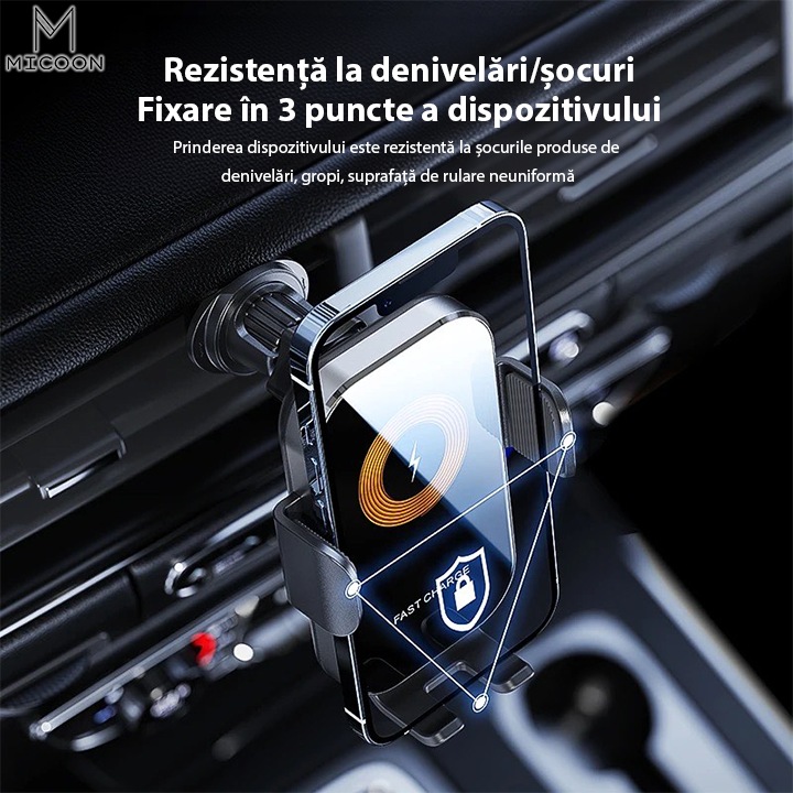 Incarcator auto wireless magnetic, Micoon, suport de telefon, fixare ...