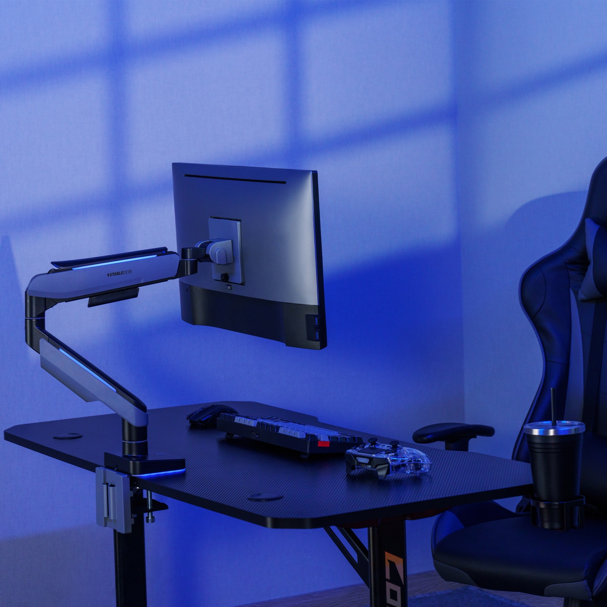 Suport monitor Gaming 17-49” inch, Iluminare RGB, Brat Reglabil Asistat ...