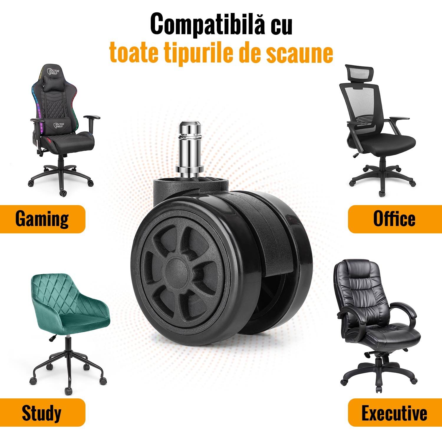Set 5 Roti Scaun Birou, 11 MM, Universale, Doctor Shield - Negru - eMAG.ro