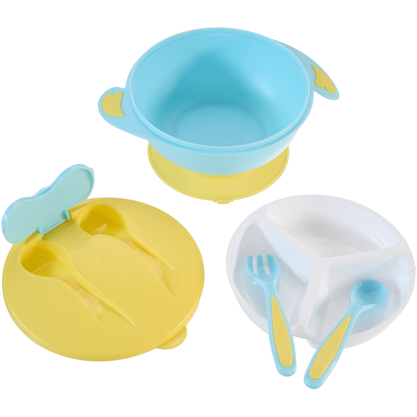 Bol compartimentat cu ventuza antialunecare si capac cu lingurita cu furculita pentru copii U ...