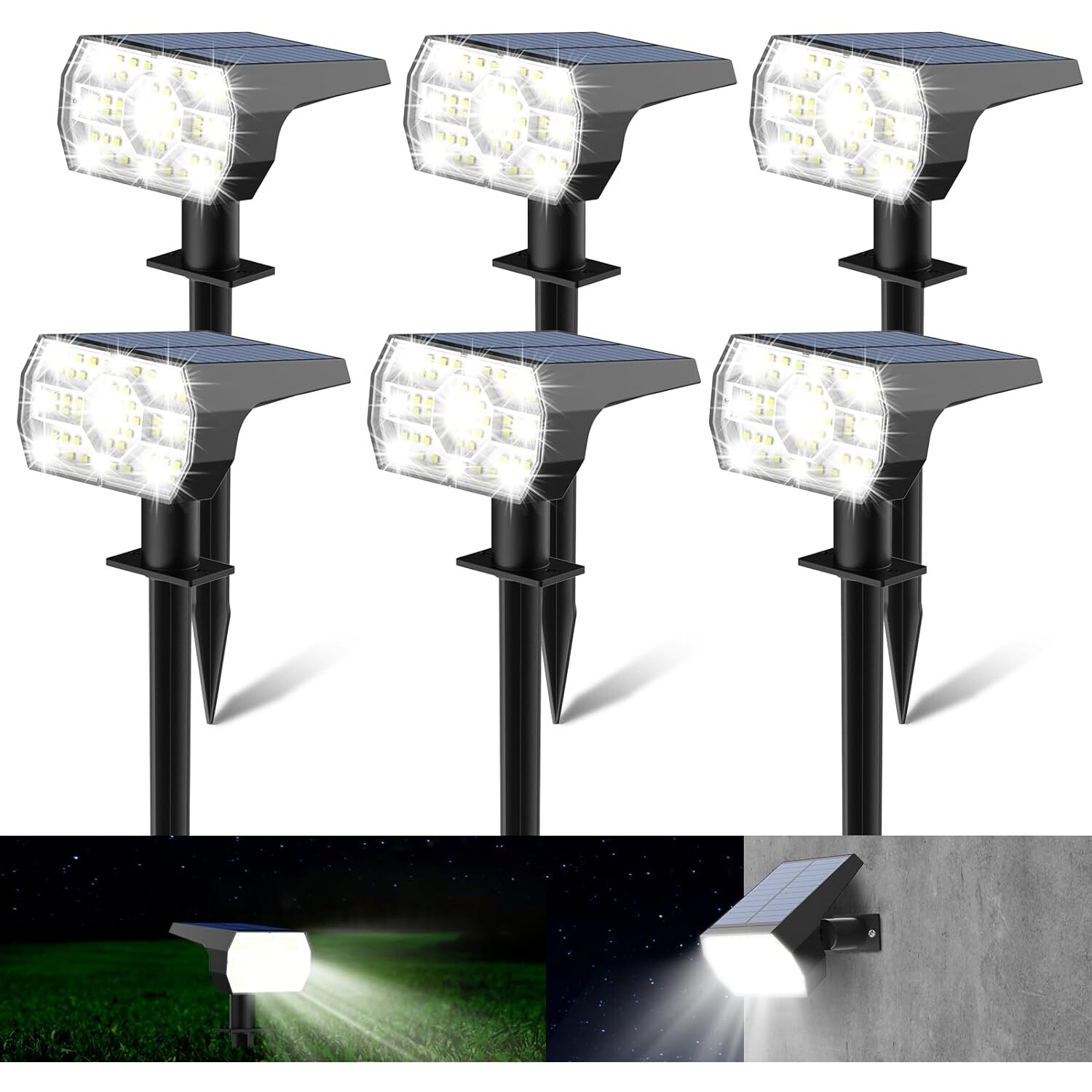 Set 6 lampi solare Feicaeesa, 56 LED, 3 moduri de iluminare, rezistente ...