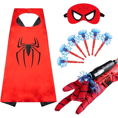 Set costum Spider-Man pentru copii, masca, mantie, manusi, lansator ...