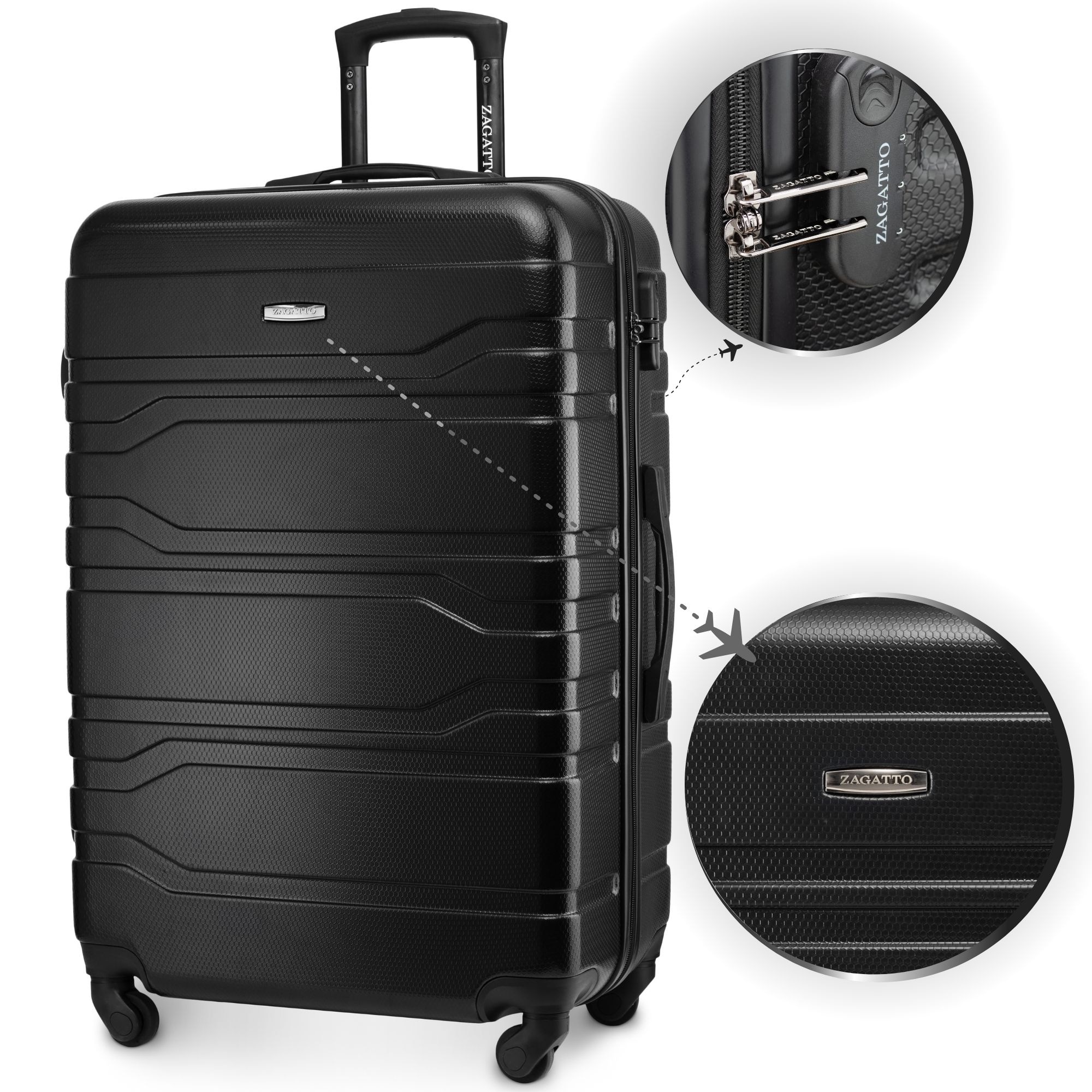 Set 3 trolere pentru vacanta, Zagatto®, Negru, Marime S-M-L, 55/65/75 ...