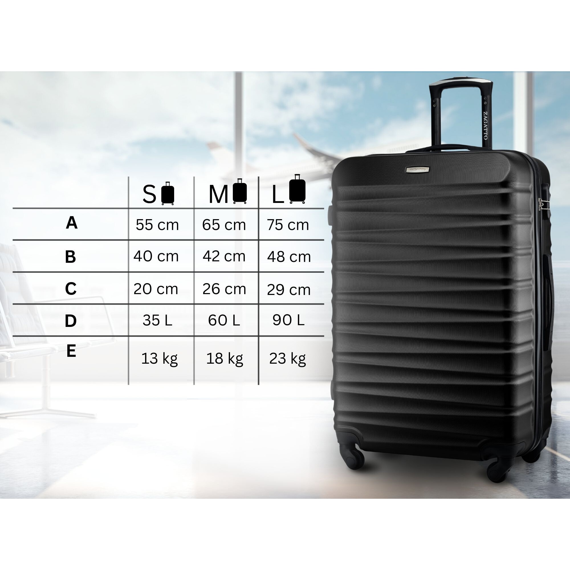 Troler mare, Zagatto®, Negru, Dimensiune 75x48x29 cm, Troller bagaj ...