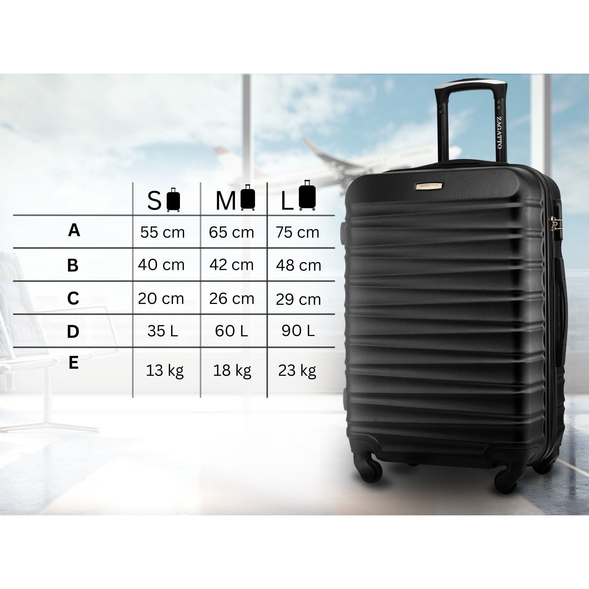 Troler mediu, Zagatto®, Negru, Dimensiuni 65x42x26 cm, Troller bagaj ...