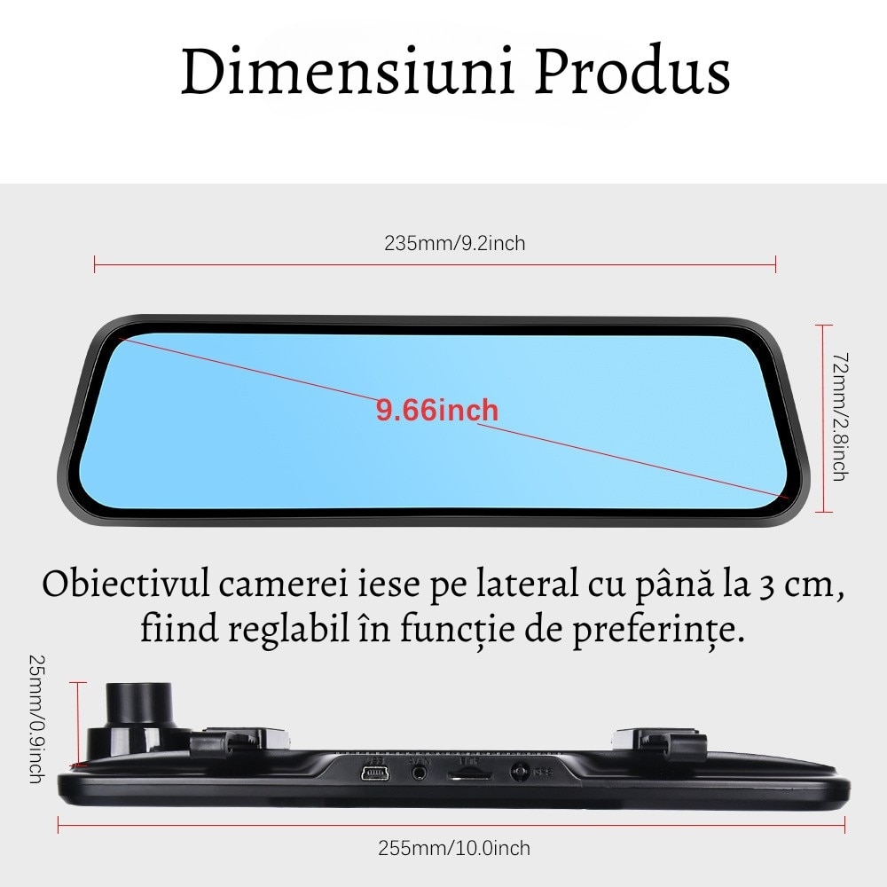 Camera de bord auto tip oglinda WiFi 4K MOGODA®, Fata 4K + spate 1080P ...
