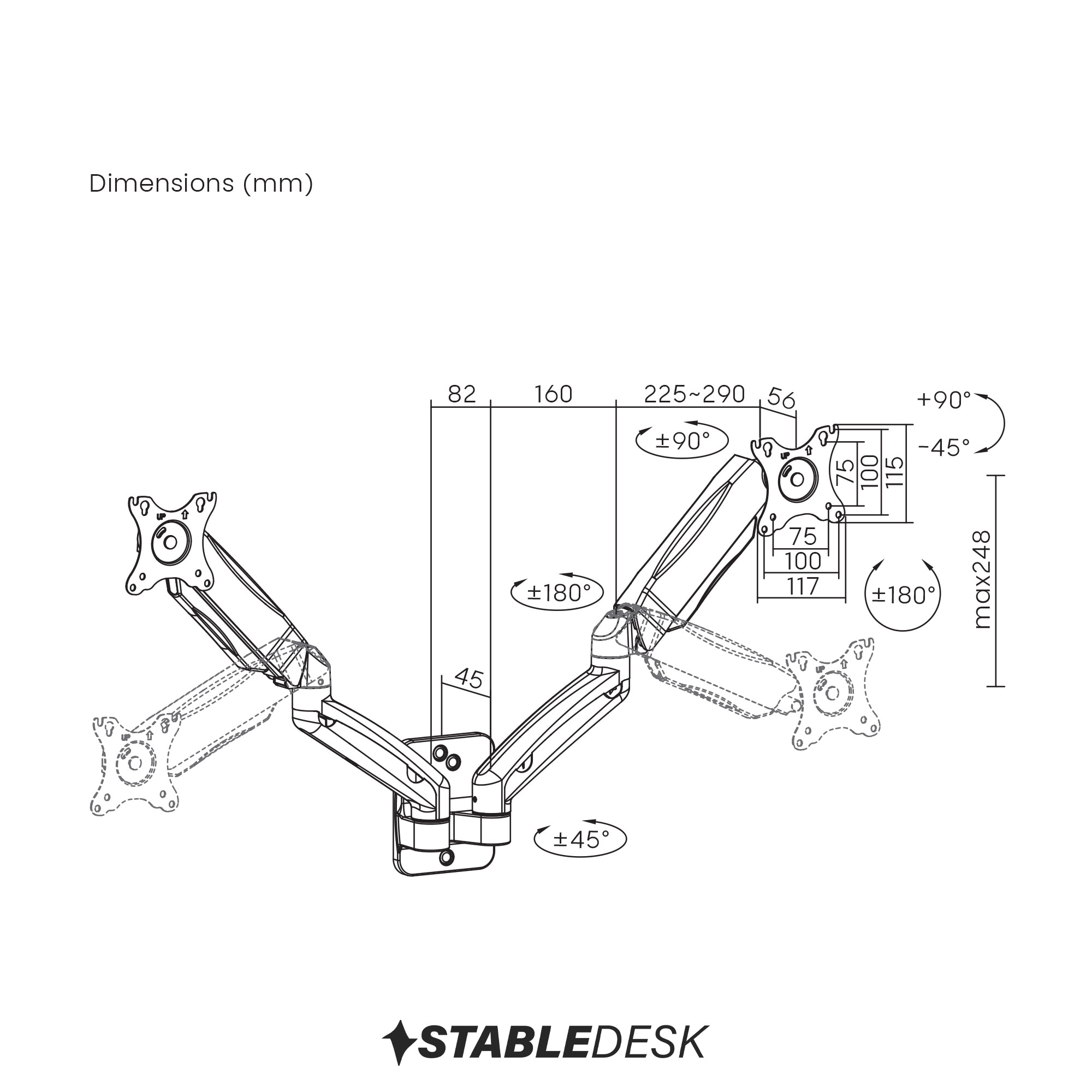Suport 2 monitoare 17-32" inch, Prindere de perete, Brat dublu Reglabil ...