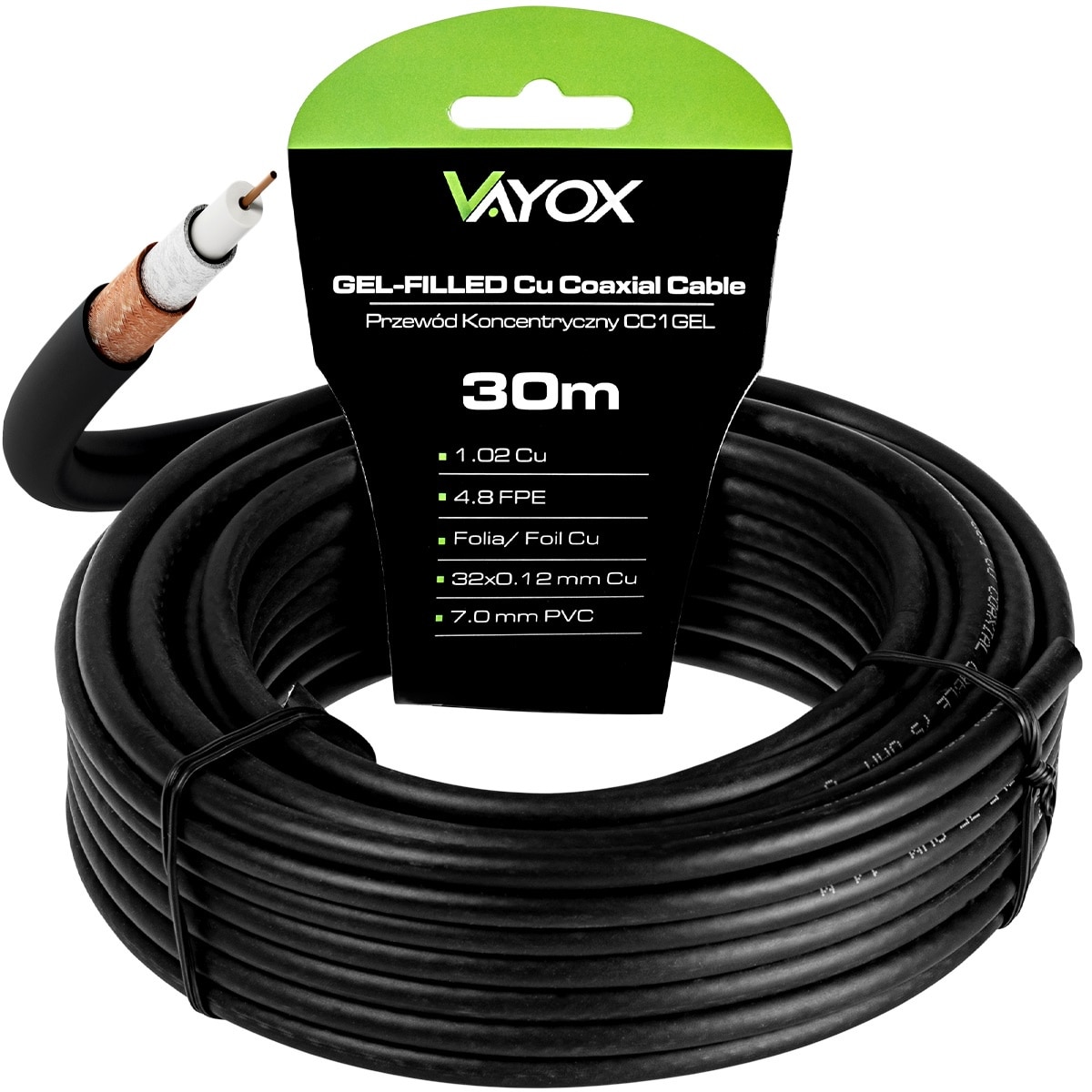 Cablu TV coaxial, Vayox CC1, umplut cu gel, 30 m, Negru - eMAG.ro