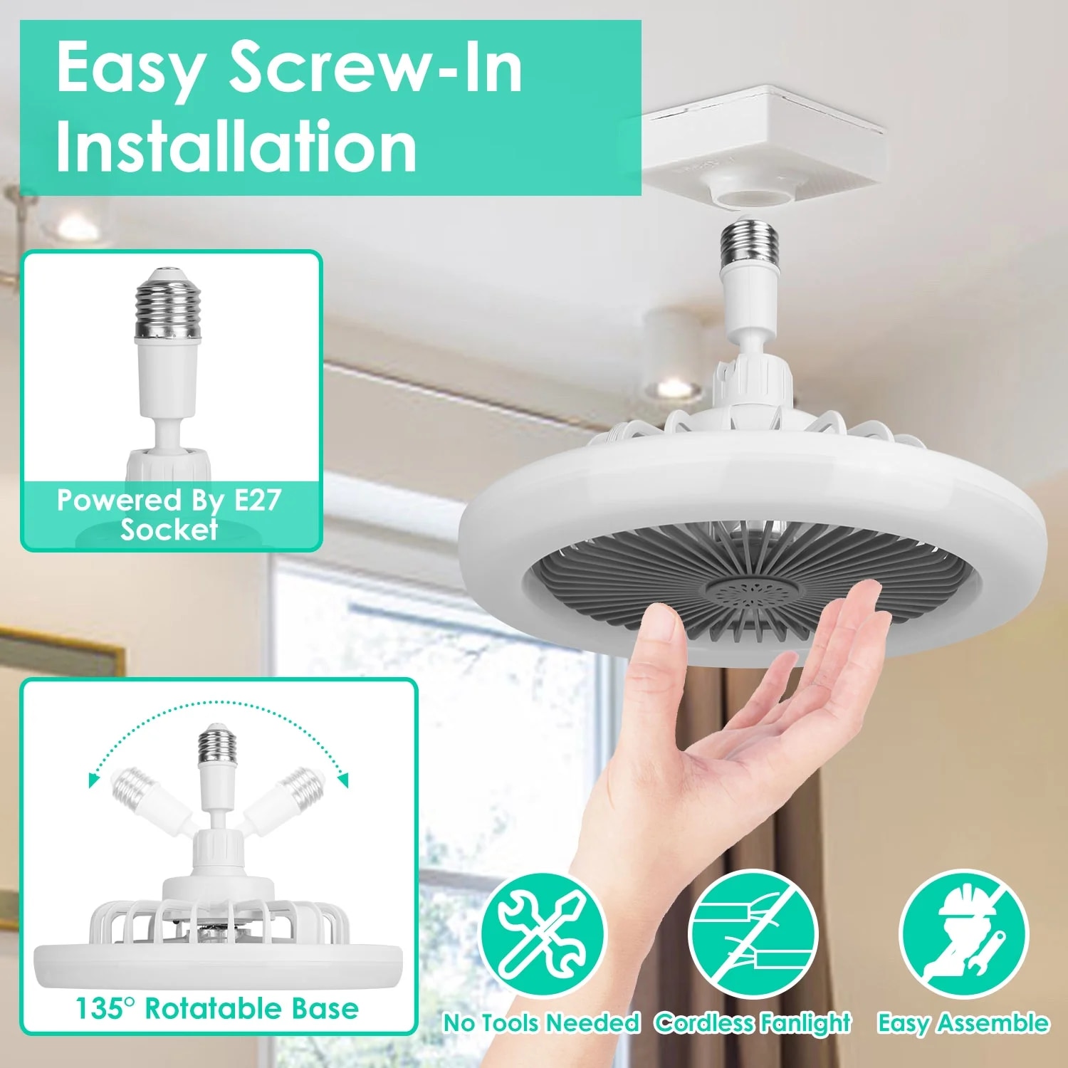 Ventilator de tavan cu iluminare LED Aurov®, Multifunctional, Lampa 21W ...