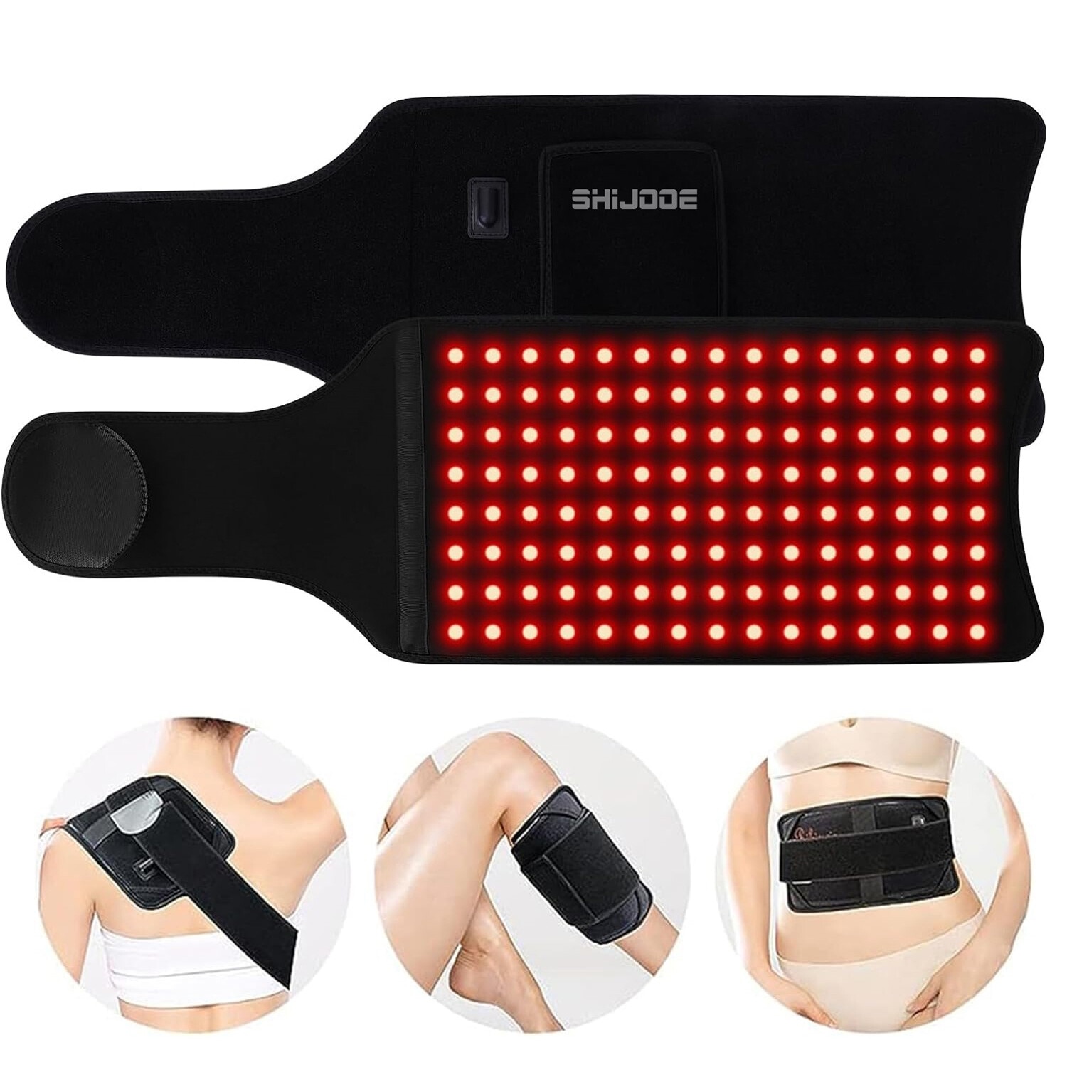 Piros fényterápiás öv, SHIJOOE, 120 LED, 5 fokozatú beállítás, 5 ...