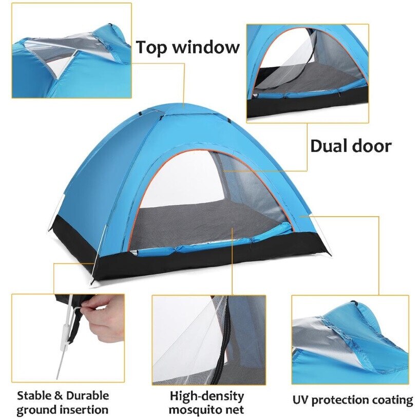 Cort de camping automat, protectie UV, rezistent la vant, pentru 1-2 ...