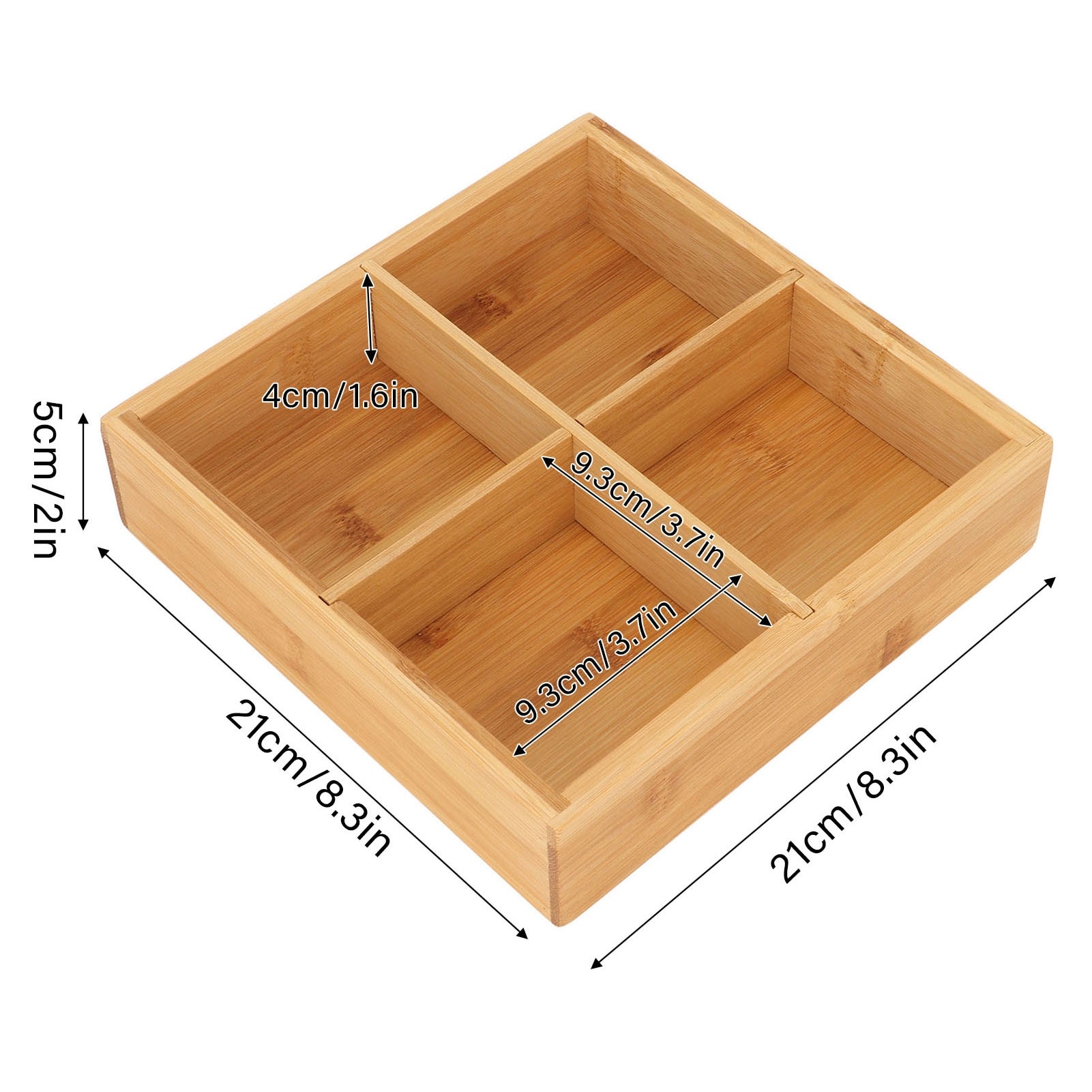 Tava servire, bambus, 4 compartimente, 21 x 21 x 5 cm, maro - eMAG.ro