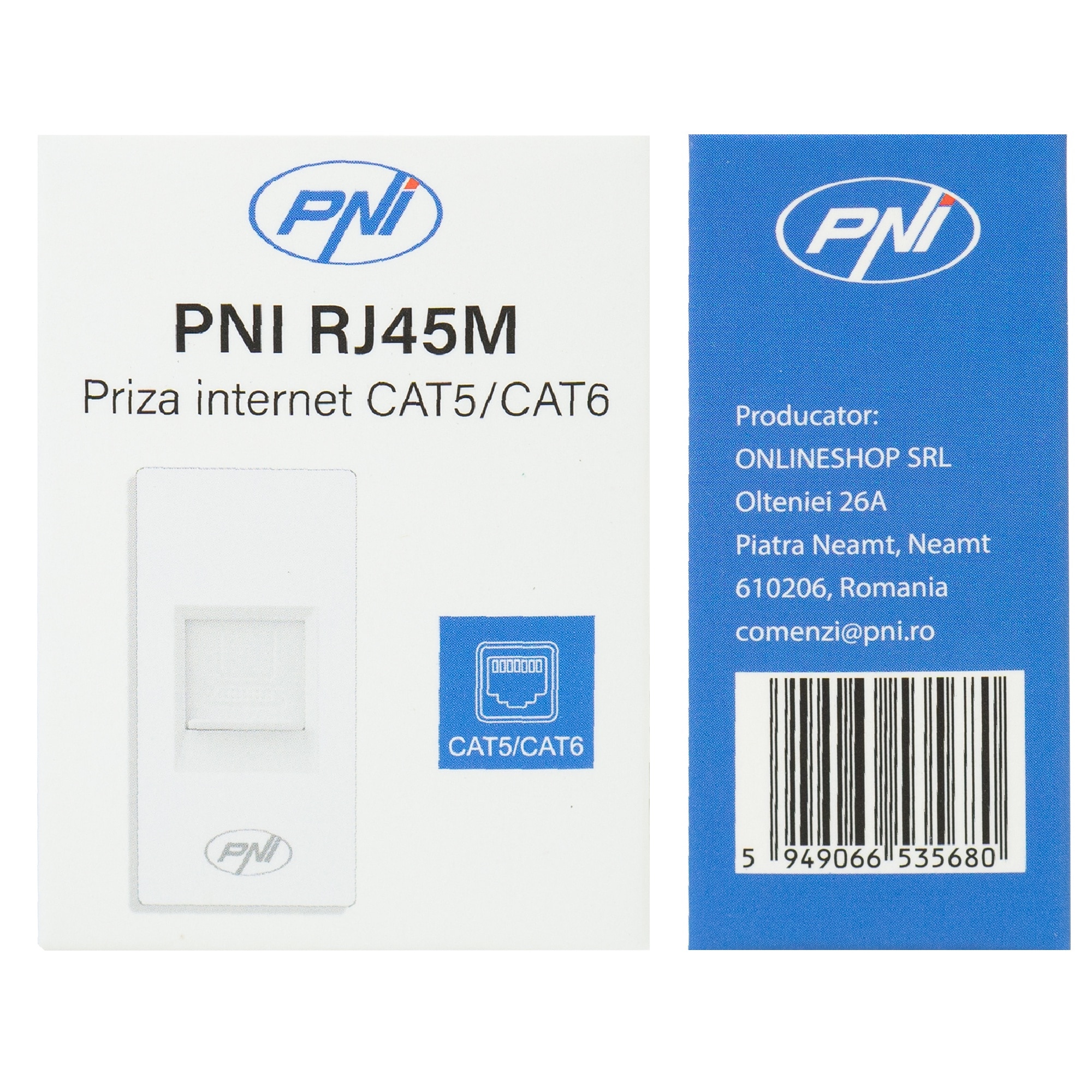Priza internet PNI RJ45M modulara, CAT5, CAT6, montaj incastrat, alb ...
