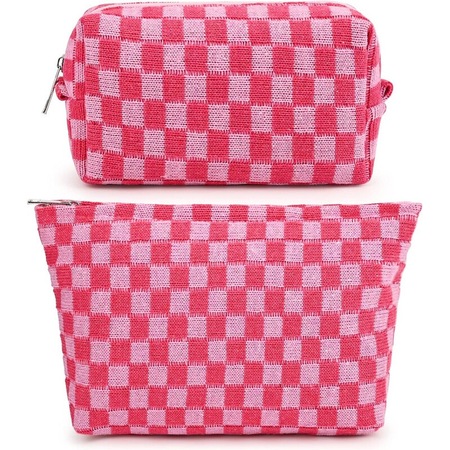 Set 2 Portfarduri, capacitate mare, design carouri, roz, 28x15cm ...