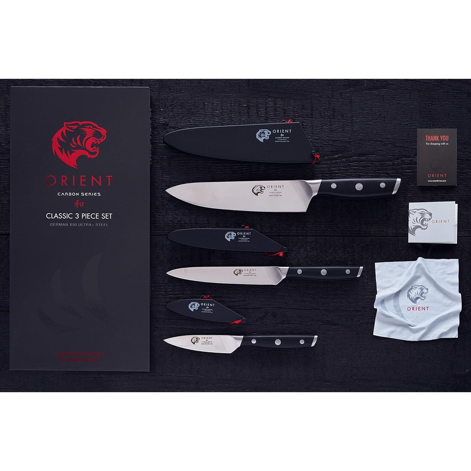 Set cutite de bucatarie Orient, Carbon Series, 3 piese, din otel ...