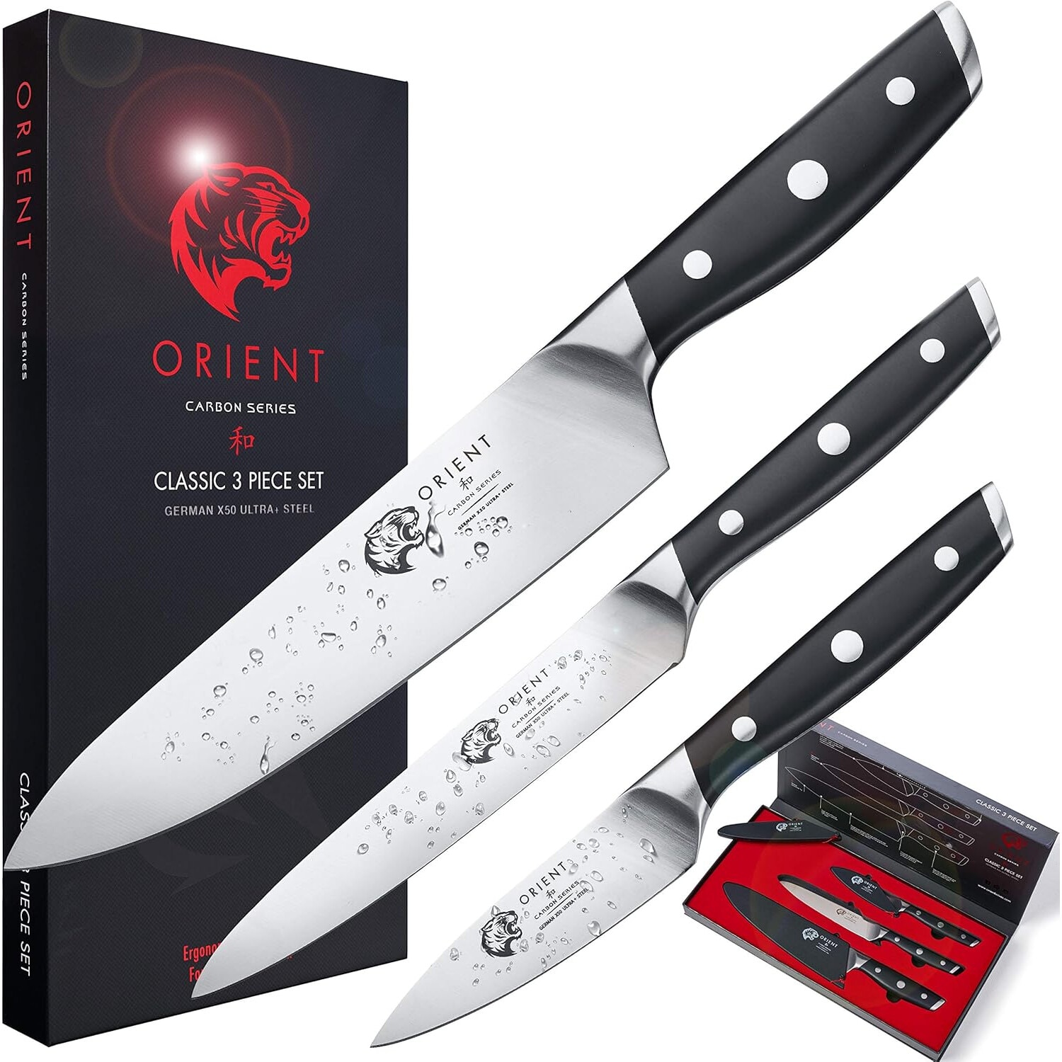 Set cutite de bucatarie Orient, Carbon Series, 3 piese, din otel ...