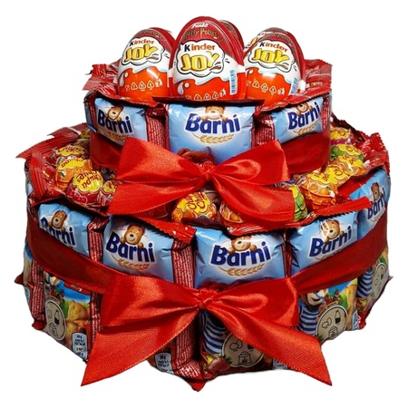 Tort cu doua etaje pentru copii cu prajiturele cu visine, acadele si ...