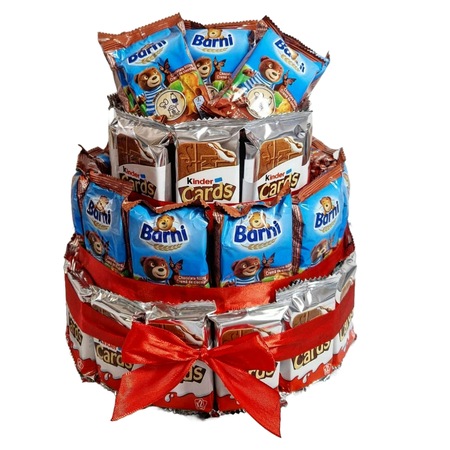 Tort din dulciuri Kinder Cards si Barni cu 3 etaje - eMAG.ro
