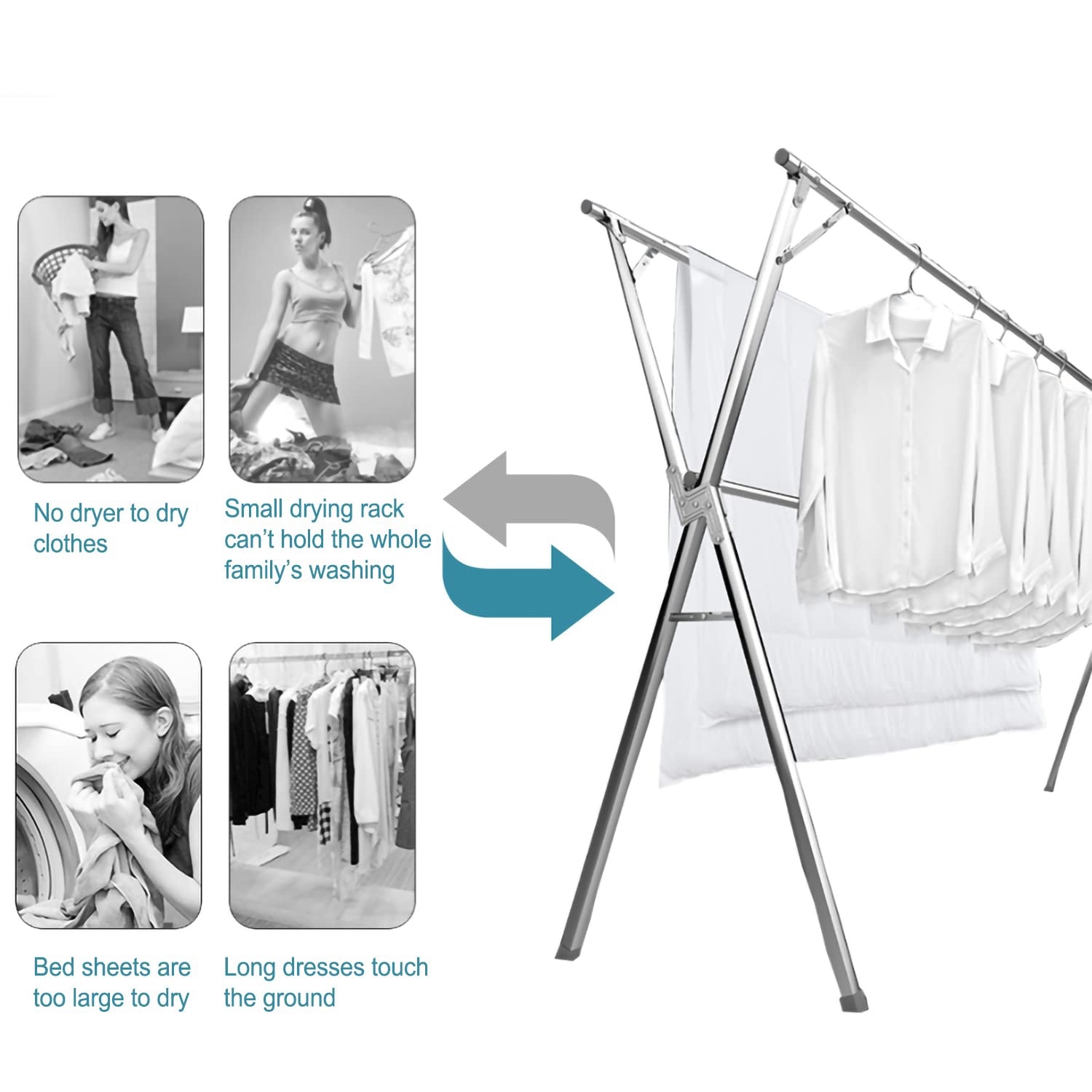 Uscator rufe OVERTANG, inox, pliabil, 2.4m, pentru interior si exterior ...