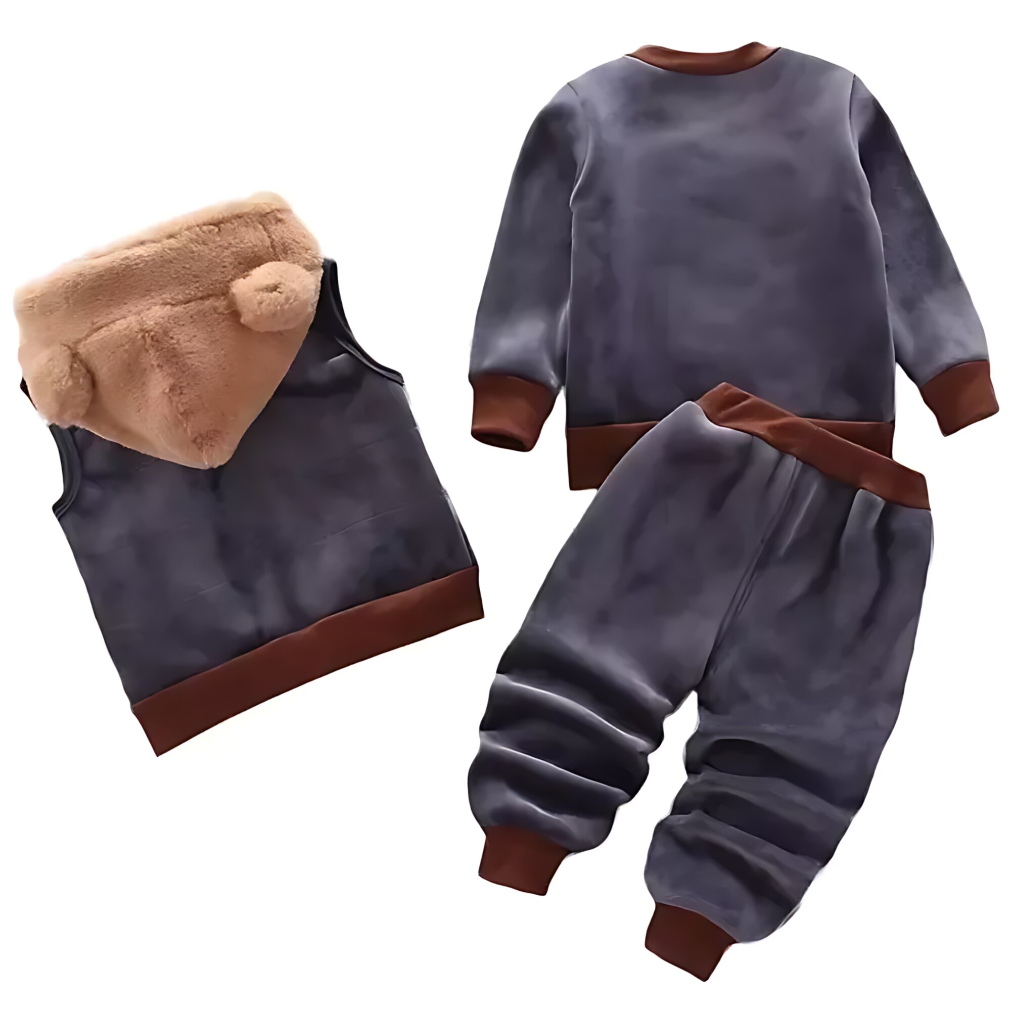 Compleu din 3 piese pentru copii JOZY®, material pufos, culoare gri cu ...