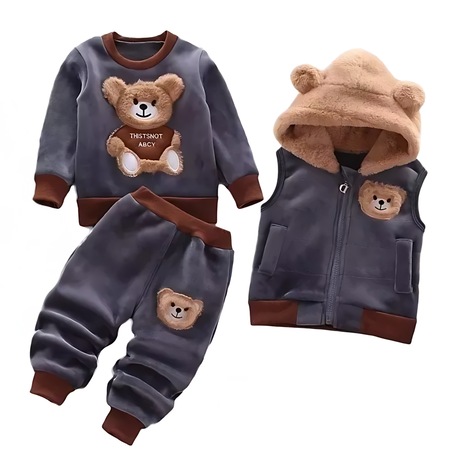 Compleu din 3 piese pentru copii JOZY®, material pufos, culoare gri cu ...