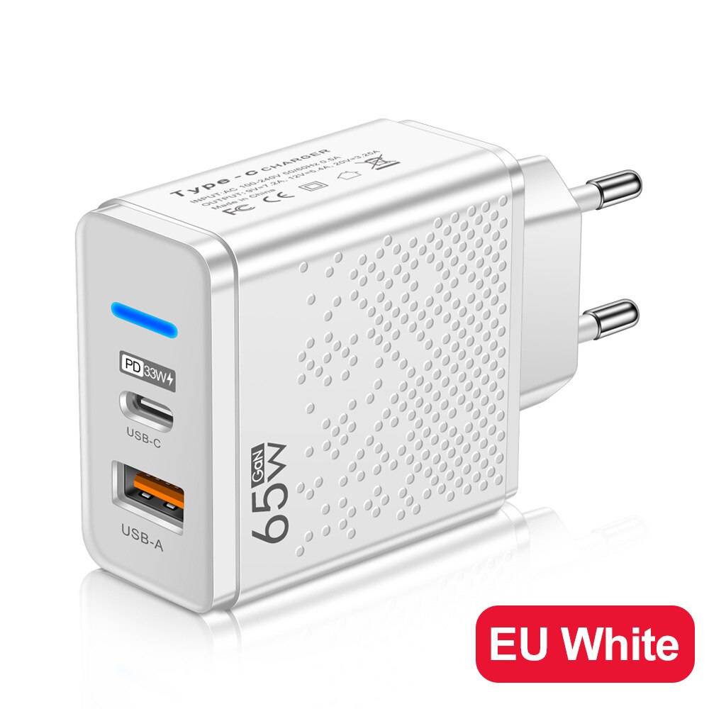 Incarcator pentru telefon, 65W, USB-A/USB-C, Alb - eMAG.ro