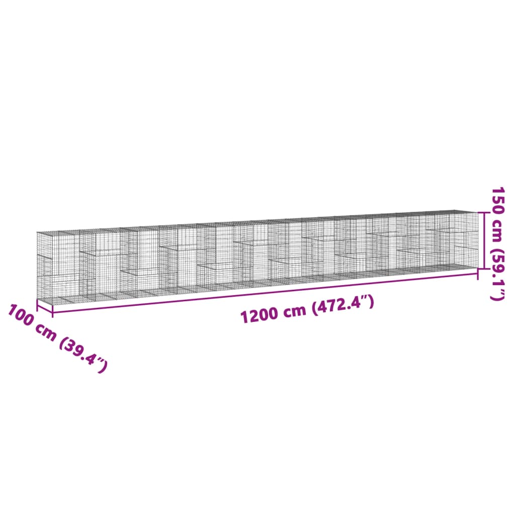 Cos gabion cu capac vidaXL, 1200x100x150 cm, fier galvanizat, 47.55 Kg ...