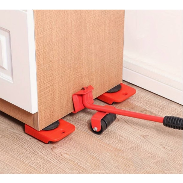 Set suport cu roti pentru mutat mobila, Rosu/Negru, 5 piese - eMAG.ro